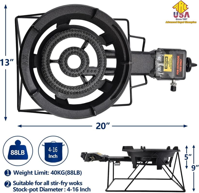 ARC 13” Single Outdoor Propane Burner with Sturdy Stand – Harvest Grande