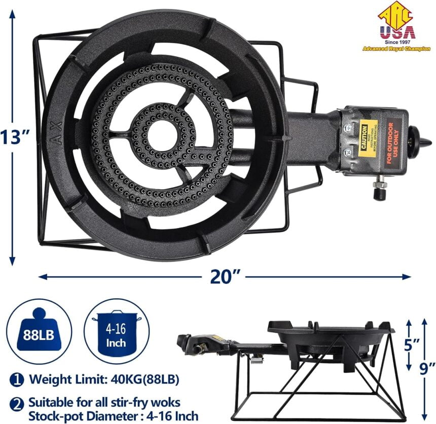ARC 13” Single Outdoor Propane Burner with Sturdy Stand – Harvest Grande