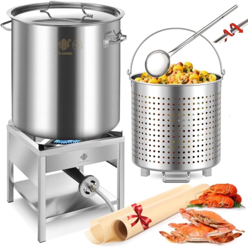 ARC 64QT Stainless Steel Seafood Boil Pot with 200,000BTU Propane ...